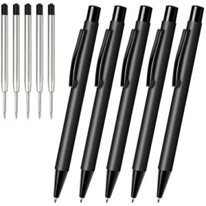 cambond ballpoint pens bulk, black pens retractable metal ball point uniform pens for gift business police men flight attendant, 1.0mm medium point smooth writing, 5 pen with 10 refills - black