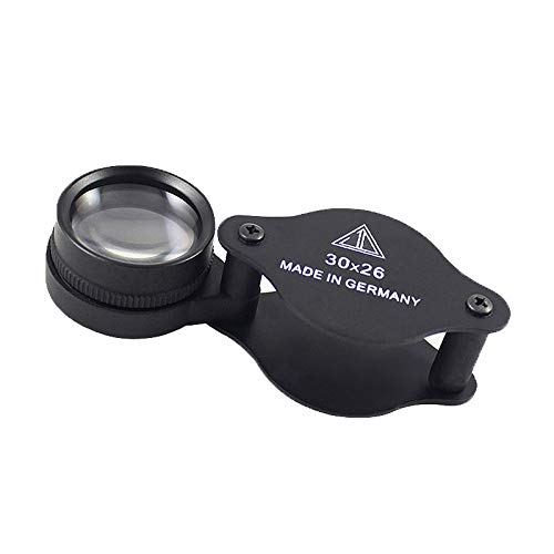 Folding 30X Optics Loupes Magnifying Glass, Portable Magnifier with Rotating Protective Case Metal Microscope Pocket Magnifying Eye Glass Lens for Reading Jeweler Coins Stamps