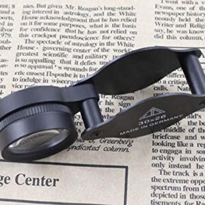 Folding 30X Optics Loupes Magnifying Glass, Portable Magnifier with Rotating Protective Case Metal Microscope Pocket Magnifying Eye Glass Lens for Reading Jeweler Coins Stamps