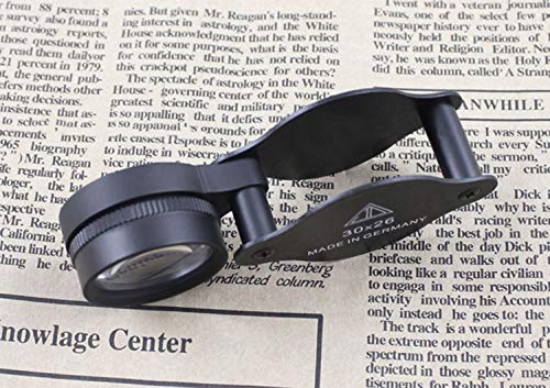 Folding 30X Optics Loupes Magnifying Glass, Portable Magnifier with Rotating Protective Case Metal Microscope Pocket Magnifying Eye Glass Lens for Reading Jeweler Coins Stamps