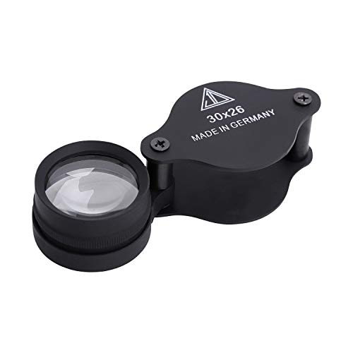 Folding 30X Optics Loupes Magnifying Glass, Portable Magnifier with Rotating Protective Case Metal Microscope Pocket Magnifying Eye Glass Lens for Reading Jeweler Coins Stamps