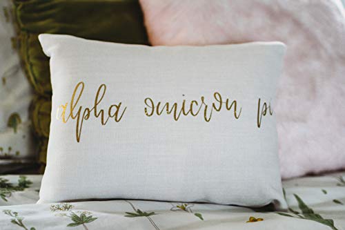 Sorority Shop Alpha Omicron Pi Pillow – Gold Script Design, 12" x 16" Lumbar Pillow Sorority