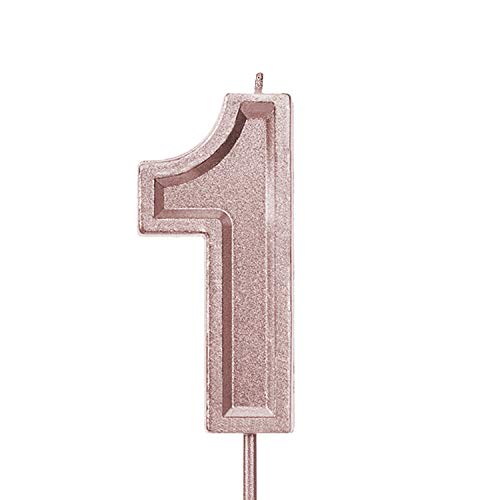 LUTER 2.76 Inches Large Rose Gold Glitter Birthday Candles Birthday Cake Candles Number Candles Cake Topper Decoration for Wedding Party Kids Adults (1)