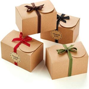 Hayley Cherie - Brown Kraft Gift Treat Boxes with Ribbons & Thank You Stickers (20 Pack) - 6.5 x 4 x 4 inches - Thick 400gsm Cardboard - For Goodies, Candy, Parties, Christmas, Birthdays, Weddings