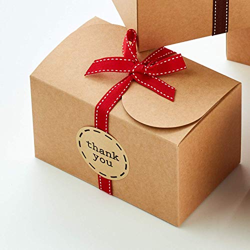 Hayley Cherie - Brown Kraft Gift Treat Boxes with Ribbons & Thank You Stickers (20 Pack) - 6.5 x 4 x 4 inches - Thick 400gsm Cardboard - For Goodies, Candy, Parties, Christmas, Birthdays, Weddings