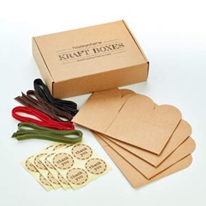 Hayley Cherie - Brown Kraft Gift Treat Boxes with Ribbons & Thank You Stickers (20 Pack) - 6.5 x 4 x 4 inches - Thick 400gsm Cardboard - For Goodies, Candy, Parties, Christmas, Birthdays, Weddings