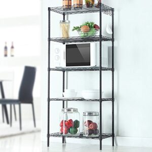 teeker 5-shelf shelving storage unit metal shelf organizer wire rack storage unit steel storage rack for kitchen bathroom bedroom office (black)