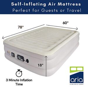 Aria Queen Inflatable Air Mattress with ConstantComfort Built-in Pump, Self-Inflating Air Bed Maintains Selected Firmness for Luxurious All-Night Sleep Comfort