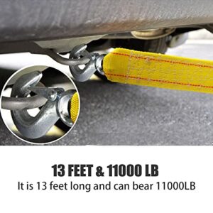 Heavy Duty Tow Strap with Safety Hooks | 1.8” x 13’ | 11000 LB Capacity , Tow Rope Yellow Shackle for Vehicle Recovery, Hauling, Stump Removal & Much More,Best Towing Accessory for Car