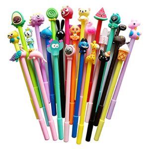 sencoo 24 pack cute cartoon gel black ink pens assorted style writing pens for kiddos birthday present school prize student gift fun girl pens (black)