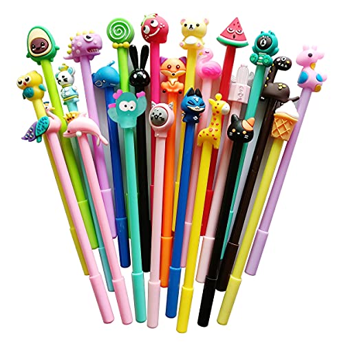 sencoo 24 pack Cute Cartoon Gel Black Ink Pens Assorted Style Writing Pens for Kiddos Birthday Present School Prize Student Gift Fun Girl Pens (black)