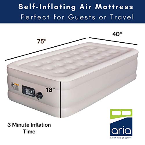 Aria Twin Inflatable Air Mattress with Built-in Pump Comfortable Self-Inflating Air Bed for Guests or Travel