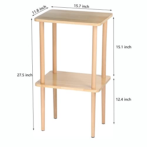 exilot Solid Wood Side Table, 2-Tier End Table with Storage Shelves, Tall Nightstand Bedside Table for Living Room Bedroom Office No-Tool Assembly