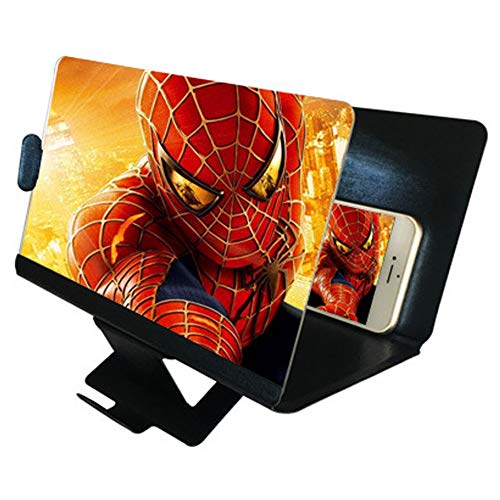 DRIDOUAM Mobile Phone Screen Magnifier 8" HD Screen Enlarger Movies Amplifier Foldable Holder Stand for All Smartphones, PU Leather, Black