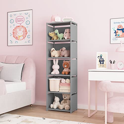 Rerii Cube Storage Shelves, 5 Cubes Closet Bedroom Organizer, Bookshelf Bookcase for Bedroom, Living Room, Small Spaces, 6-Layer