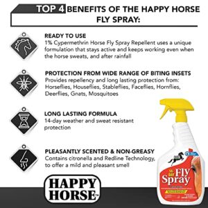 Happy Horse Fly Spray, 14-Day Sweat and Weather Resistant Long Lasting Fly Spray, 32oz