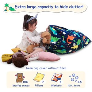 Jorbest Stuffed Animal Storage Bean Bag Chair for Kids Adults, Stuffed Animal Bean Bag Storage, Dinosaur Bean Bag Stuffed Animal Storage, Dinosaur Kids Bean Bag Chair Cover - Cover ONLY (200L/52 Gal)