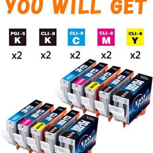 EASYPRINT 10-Pack Compatible PGI-5 CLI-8 PGI5 CLI8 Ink Cartridges Work for Canon PIXMA IP4300 IP4500 IP5200 IP6600D MP600 MP960 Pro9000 Printer (2 Big BK, 2 Small BK, 2 Cyan, 2 Magenta, 2 Yellow)