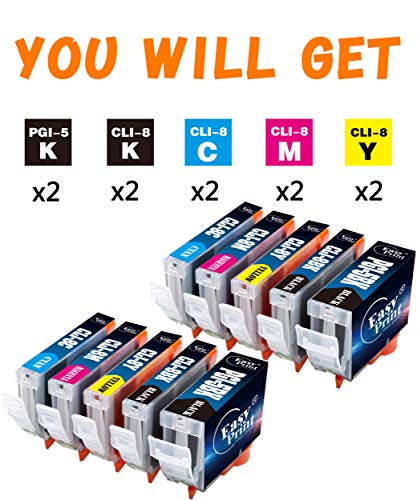 EASYPRINT 10-Pack Compatible PGI-5 CLI-8 PGI5 CLI8 Ink Cartridges Work for Canon PIXMA IP4300 IP4500 IP5200 IP6600D MP600 MP960 Pro9000 Printer (2 Big BK, 2 Small BK, 2 Cyan, 2 Magenta, 2 Yellow)