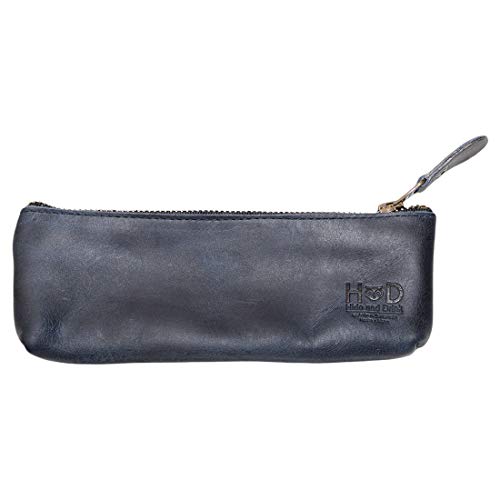 Hide & Drink, Durable Leather Pencil Pouch/Pen Case/Work Accessories/Student & Professionals Essentials, Handmade - Slate Blue