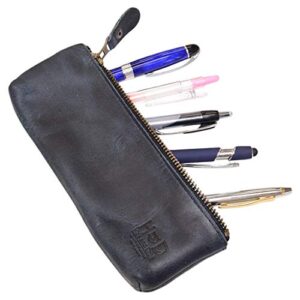 Hide & Drink, Durable Leather Pencil Pouch/Pen Case/Work Accessories/Student & Professionals Essentials, Handmade - Slate Blue