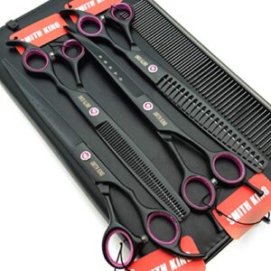 8.0 inches professional dog grooming scissors set straight & thinning & curved & chunkers 4pcs in 1 set (with comb)