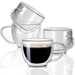 bnunwish double wall glass expresso coffee mugs set of 4 (7 oz / 200 ml) insulted clear cappuccino coffee mugs tea cups