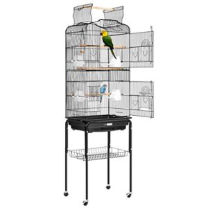 vivohome 59.8 inch wrought iron bird cage with play top and rolling stand for parrots conures lovebird cockatiel parakeets black