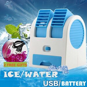 BXT Portable Air Conditioner Fan Dual Bladeless Safe Mini Personal Fan Battery Powered/USB Recharging Table Desktop Fan Drawer Frgance Perfume Oil Misting Fan Cooling Cooler Indoor/Outdoor Use