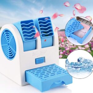 BXT Portable Air Conditioner Fan Dual Bladeless Safe Mini Personal Fan Battery Powered/USB Recharging Table Desktop Fan Drawer Frgance Perfume Oil Misting Fan Cooling Cooler Indoor/Outdoor Use