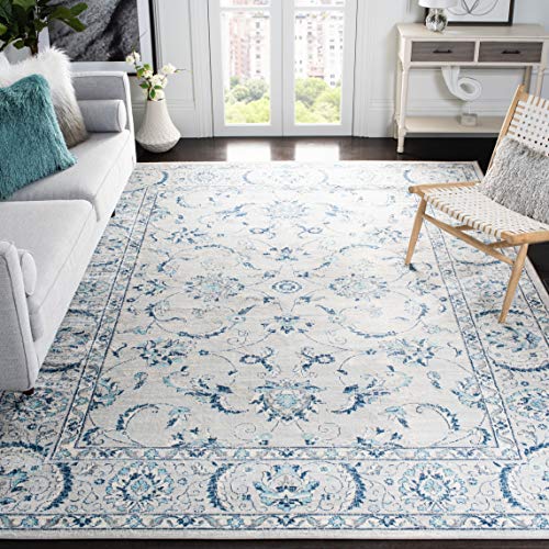 SAFAVIEH Brentwood Collection 3' x 5' Light Grey/Blue BNT854G Oriental Floral Scroll Non-Shedding Living Room Bedroom Accent Rug