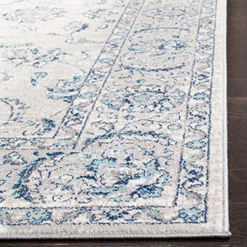 SAFAVIEH Brentwood Collection 3' x 5' Light Grey/Blue BNT854G Oriental Floral Scroll Non-Shedding Living Room Bedroom Accent Rug