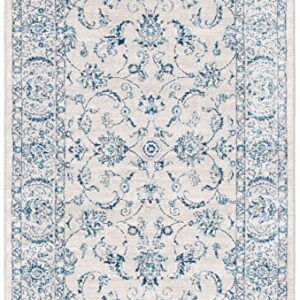 SAFAVIEH Brentwood Collection 3' x 5' Light Grey/Blue BNT854G Oriental Floral Scroll Non-Shedding Living Room Bedroom Accent Rug