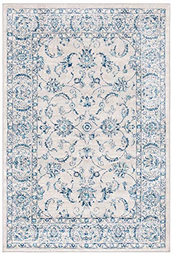 SAFAVIEH Brentwood Collection 3' x 5' Light Grey/Blue BNT854G Oriental Floral Scroll Non-Shedding Living Room Bedroom Accent Rug