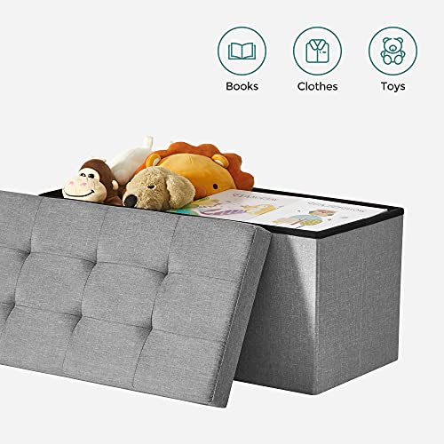 SONGMICS 30 Inches Folding Storage Ottoman Bench, Storage Chest, Foot Rest Stool, Light Gray ULSF47G, 15 x 30 x 15 Inches