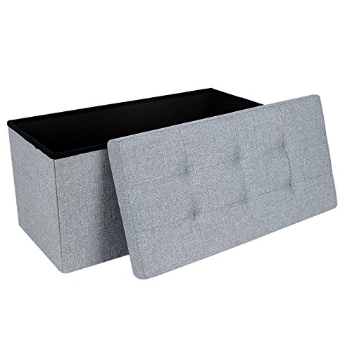 SONGMICS 30 Inches Folding Storage Ottoman Bench, Storage Chest, Foot Rest Stool, Light Gray ULSF47G, 15 x 30 x 15 Inches