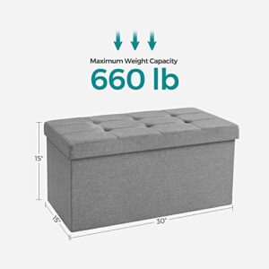 SONGMICS 30 Inches Folding Storage Ottoman Bench, Storage Chest, Foot Rest Stool, Light Gray ULSF47G, 15 x 30 x 15 Inches