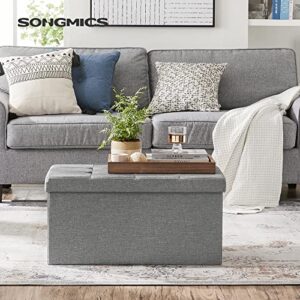 SONGMICS 30 Inches Folding Storage Ottoman Bench, Storage Chest, Foot Rest Stool, Light Gray ULSF47G, 15 x 30 x 15 Inches