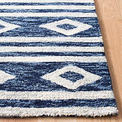 SAFAVIEH Micro-Loop Collection 2' x 3' Navy/Ivory MLP153N Handmade Moroccan Tribal Premium Wool Accent Rug