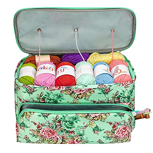 LOOEN Knitting Bag, Yarn Storage Organizer Tote Bag Holder Case Cuboid with Zipper Closure and Pocket for Knitting Needles Crochet Hooks Project Accessories,Easy to Carry