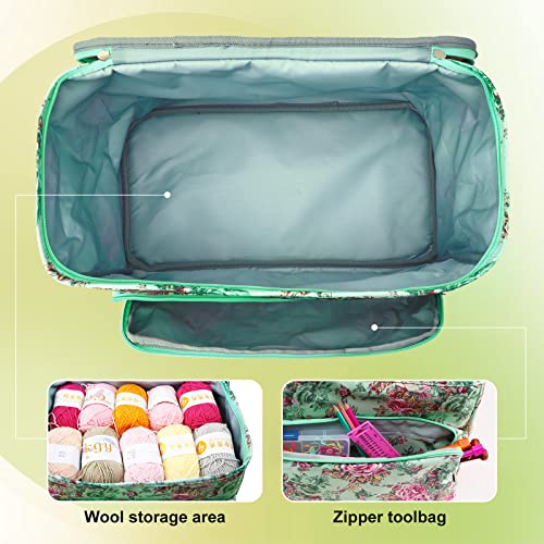 LOOEN Knitting Bag, Yarn Storage Organizer Tote Bag Holder Case Cuboid with Zipper Closure and Pocket for Knitting Needles Crochet Hooks Project Accessories,Easy to Carry