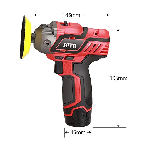 SPTA 12V Cordless Car Polisher Tool Sets, Cordless Drill Variable Speed Polisher and Buffer,1500mAh Li-ion Battery with Fast Charger and Polishing Pads for Car Detailing and Paint Polishing