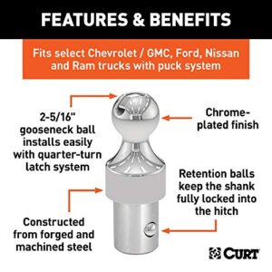 CURT 60627 38K Factory Style 2-5/16-Inch Gooseneck Ball, Fits Select Chevrolet Ford, GMC, Nissan Titan XD, Ram, Puck System Required