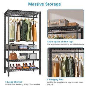 VIPEK V1S Wire Garment Rack 4 Tiers Heavy Duty Clothes Rack for Hanging Clothes Large Clothing Rack Freestanding Closet with Hanging Rod, 35.4'' L X 15.7'' W X 70.9'' H, Max Load 500LBS, Black