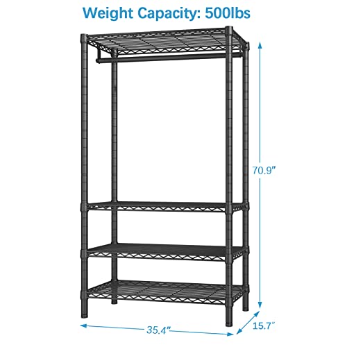 VIPEK V1S Wire Garment Rack 4 Tiers Heavy Duty Clothes Rack for Hanging Clothes Large Clothing Rack Freestanding Closet with Hanging Rod, 35.4'' L X 15.7'' W X 70.9'' H, Max Load 500LBS, Black