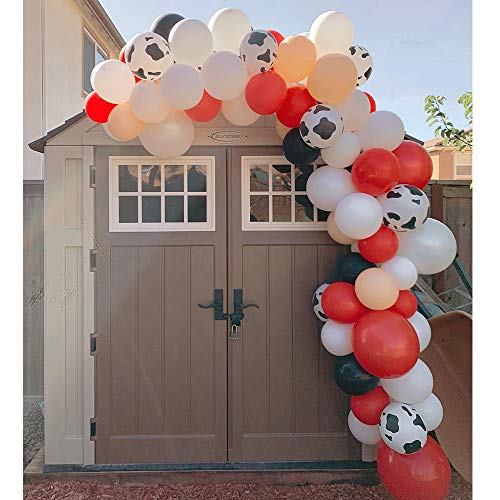 GIHOO 105pcs Balloon Garland Arch Kit, 12inch Cow Printed Balloons, White Black Red Yellow Balloons with 16ft Strip for Farm Birthday Party Cow Theme Party Kid’s Birthday Party Supplies