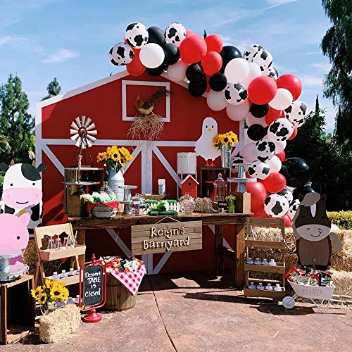 GIHOO 105pcs Balloon Garland Arch Kit, 12inch Cow Printed Balloons, White Black Red Yellow Balloons with 16ft Strip for Farm Birthday Party Cow Theme Party Kid’s Birthday Party Supplies