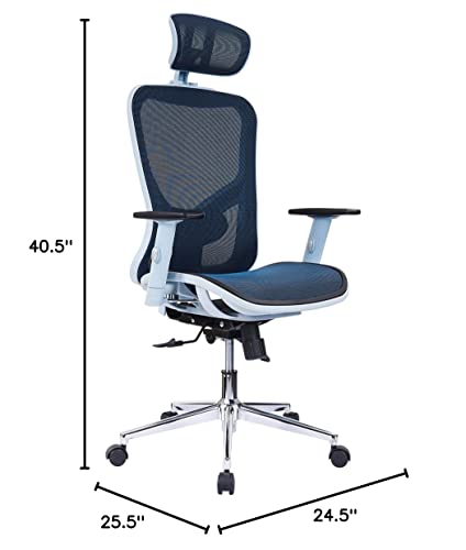 Techni Mobili Mesh Office Chair - High Back Computer Desk Chair with Adjustable Arms, Headrest, & Lumbar Support - Ergonomic Chair with Seat Cushion, Wheels, & Reclining Tilt Lock