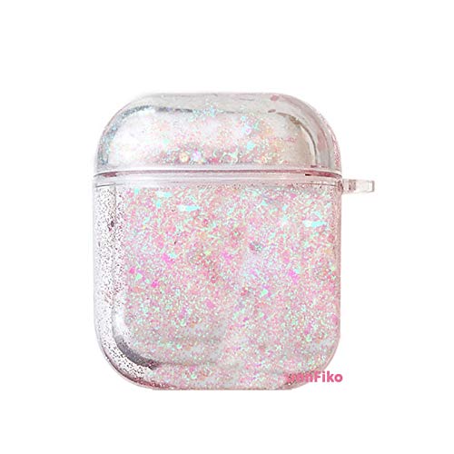 UnnFiko Bling Quicksand Case Compatible with AirPods 1/2, Cute Sparkle Liquid Protective Case, Funny Creative Hard Clear Airpods 1 & 2 Cover with Keychain (Silver Pink)