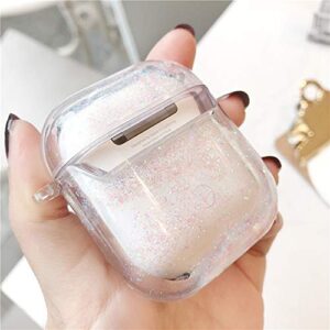 UnnFiko Bling Quicksand Case Compatible with AirPods 1/2, Cute Sparkle Liquid Protective Case, Funny Creative Hard Clear Airpods 1 & 2 Cover with Keychain (Silver Pink)